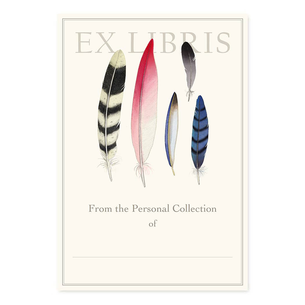 Bookplate Set Ex Libris Nature-Inspired Watercolor Illustration Bird Feathers — Hello World ...